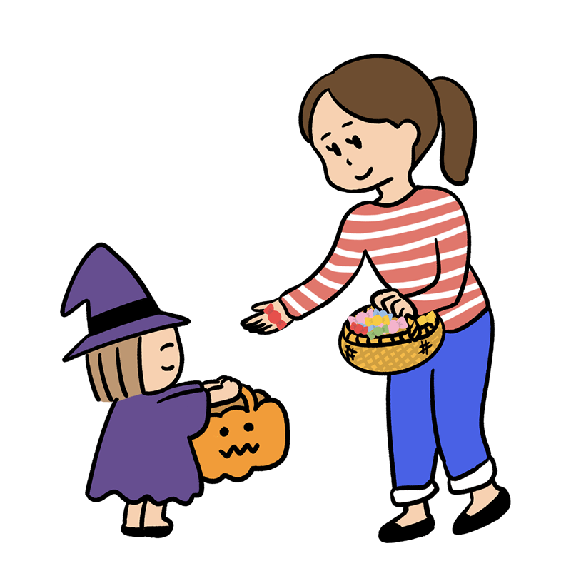 ハロウィンでキャンディを配る人のイラスト - ONWAイラスト